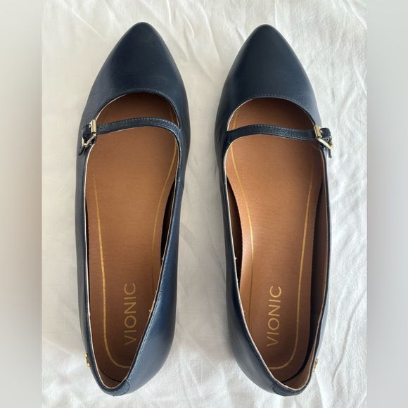 Vionic | Shoes | Like New Vionic Flats Navy With Gold Buckle | Poshmark